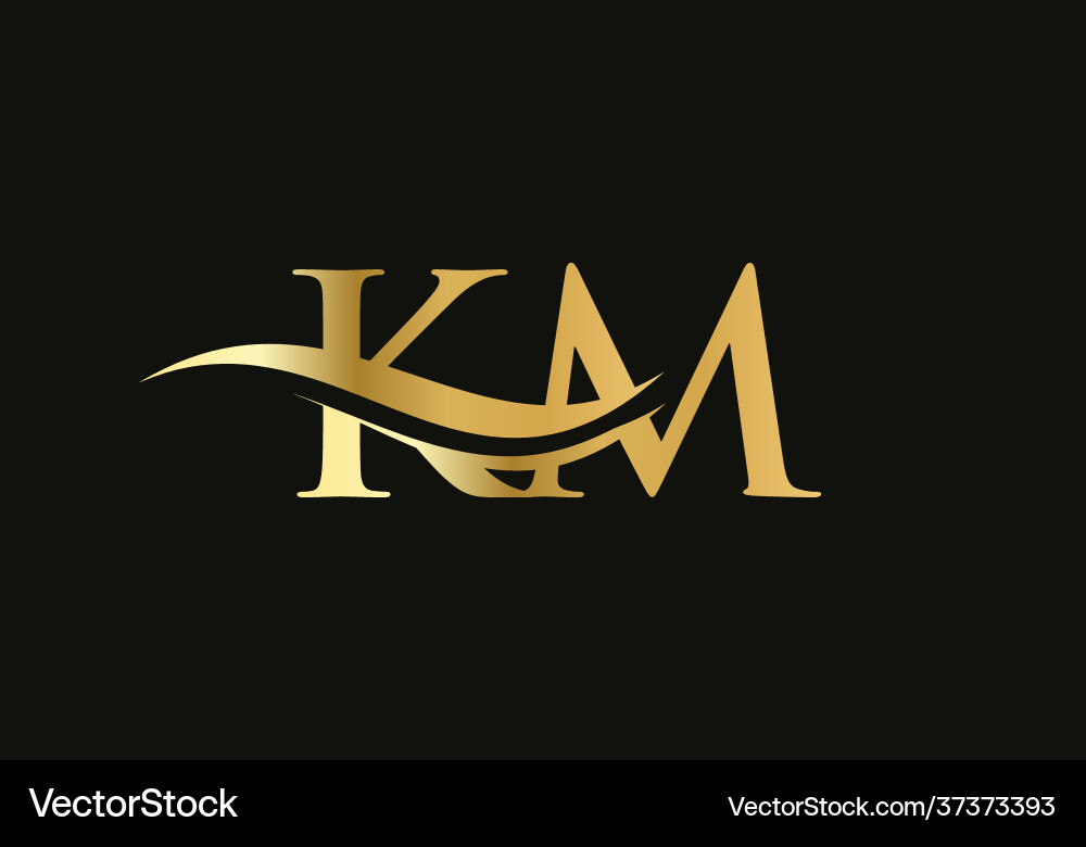 Premium letter km logo design with water wave Vector Image