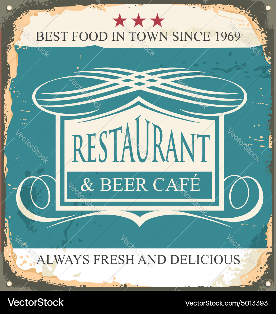 Retro tin sign for restaurant or beer cafe Vector Image