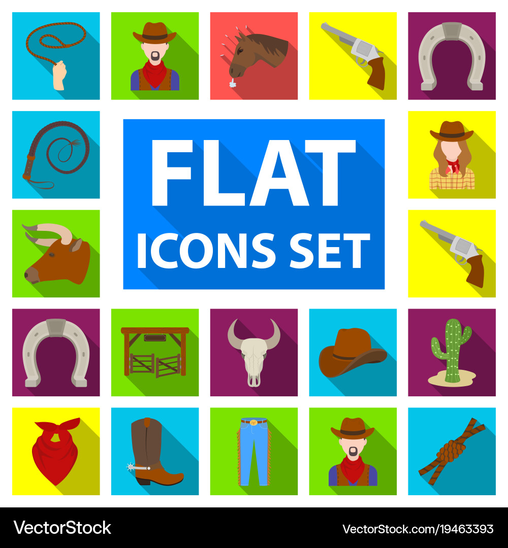 Rodeo competition flat icons in set collection Vector Image