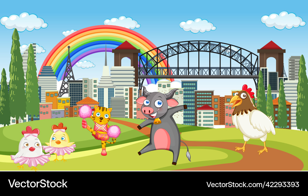 Scene with cute animals in the park Royalty Free Vector
