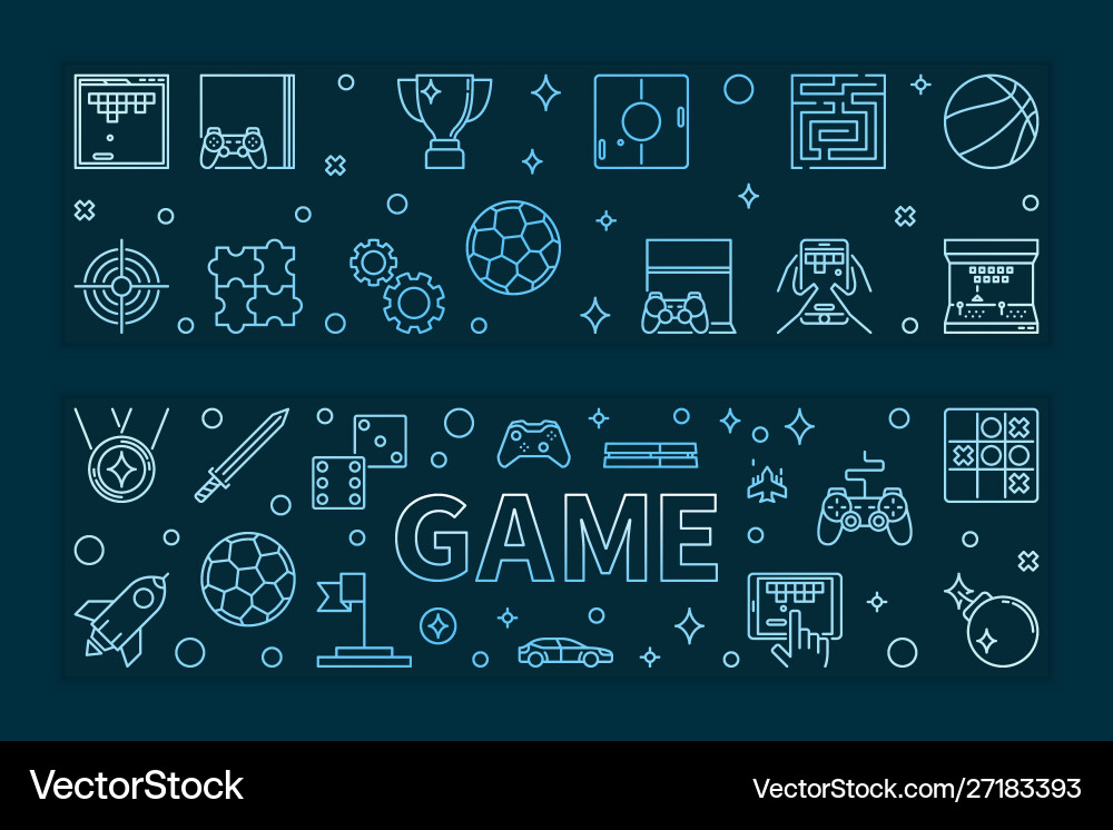 Set 2 game blue outline banners games Royalty Free Vector