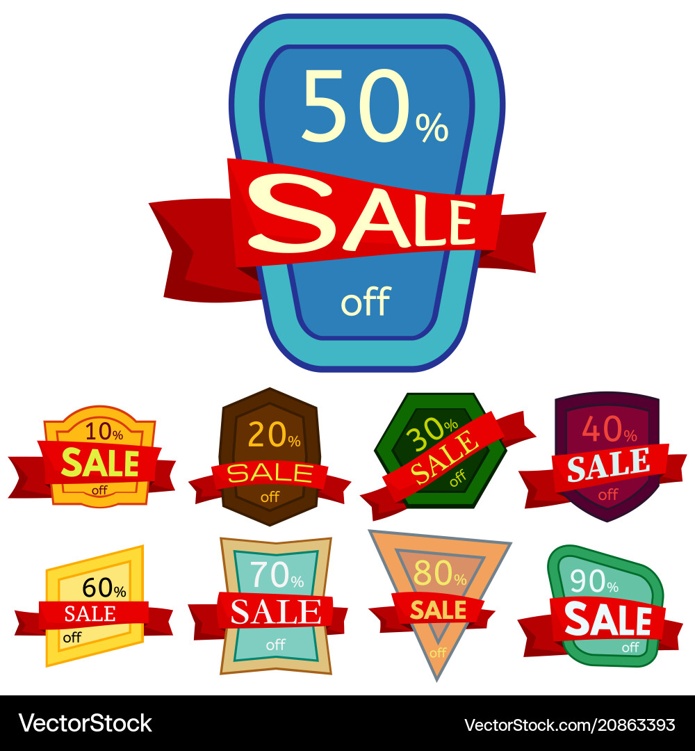 Set of different nine discount stickers Royalty Free Vector