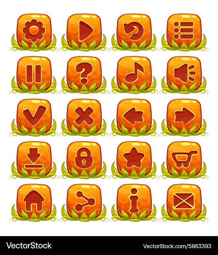 Set of orange buttons with web icons Royalty Free Vector