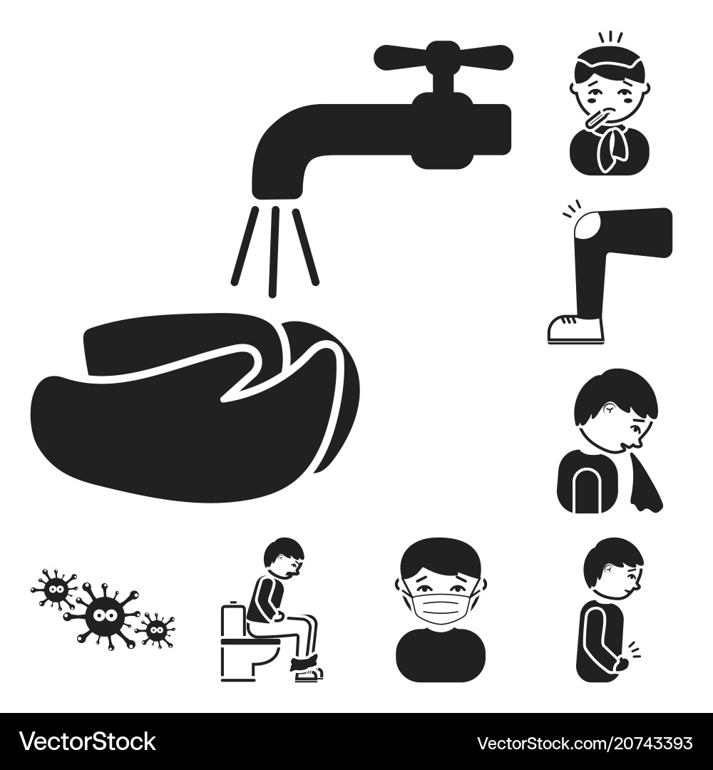 Sick man black icons in set collection Royalty Free Vector