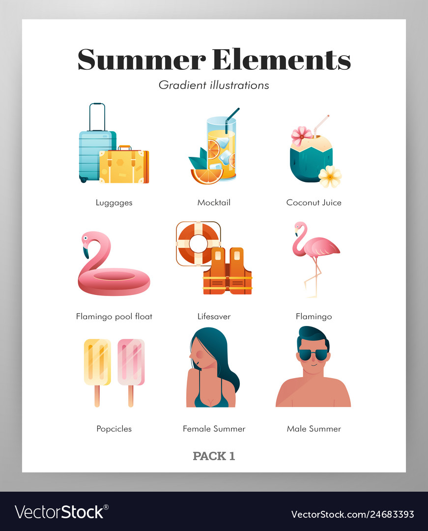 Summer elements icon pack Royalty Free Vector Image