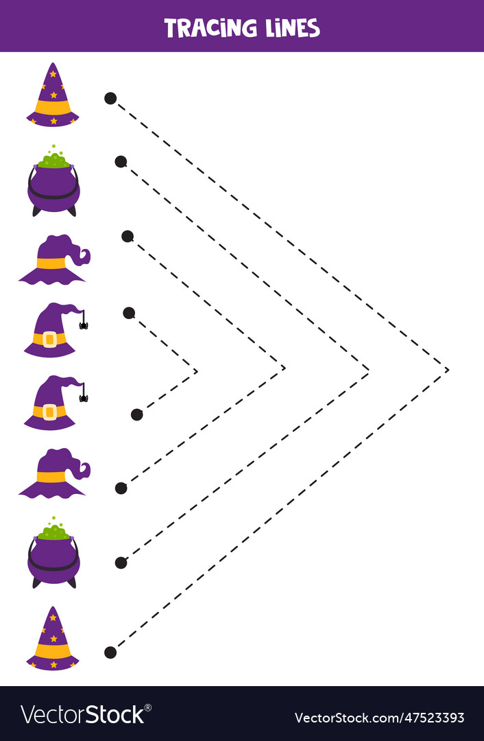 Tracing lines for kids cartoon halloween hats Vector Image