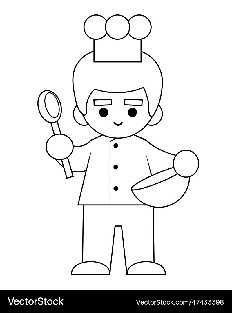 Coloring book chef with a bowl and a spoon Vector Image