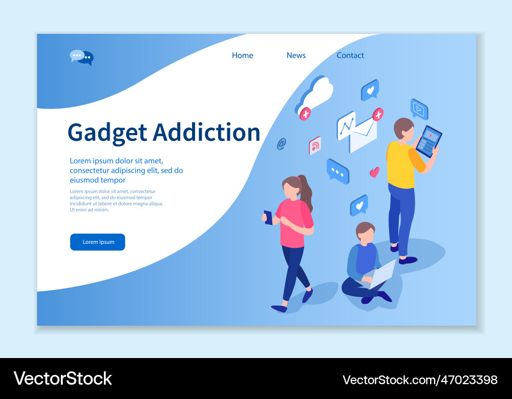 Creative website template of gadget addiction Vector Image