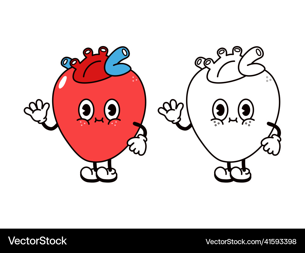 Cute funny heart character hand drawn Royalty Free Vector
