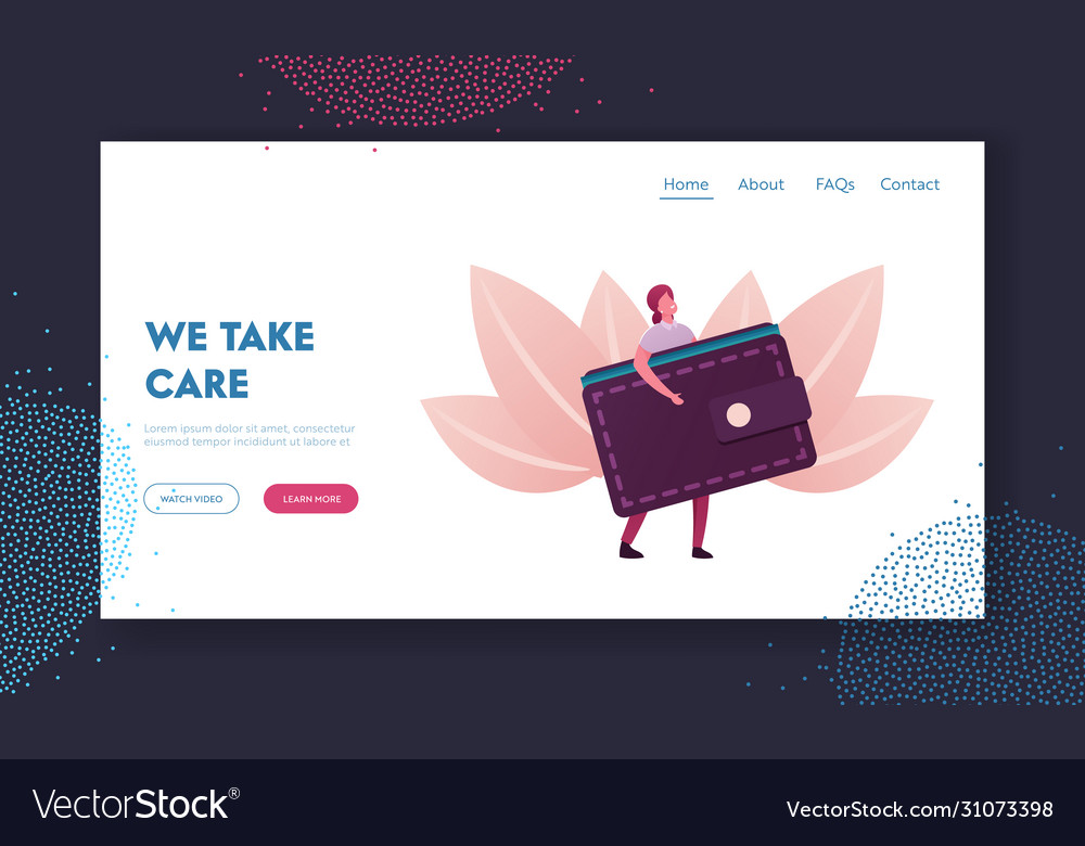 People and money landing page template tiny woman Vector Image