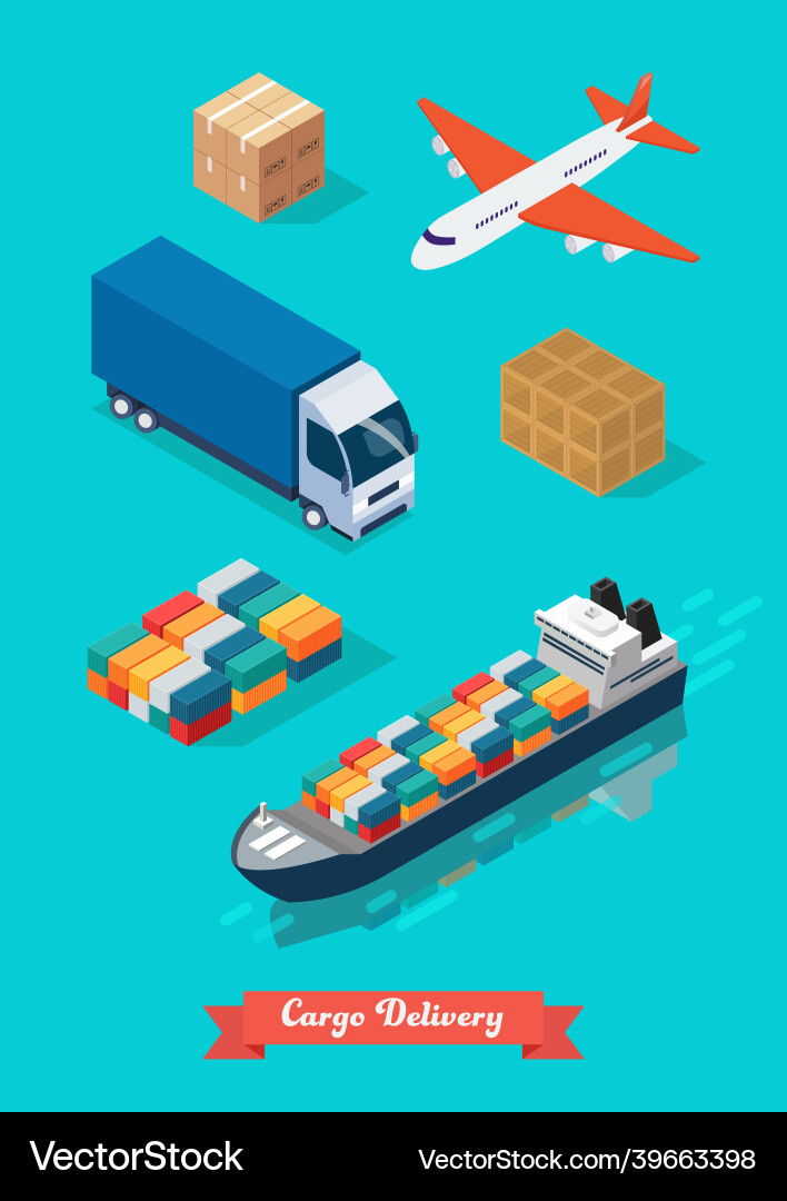 Set of cargo transportation isometric view Vector Image