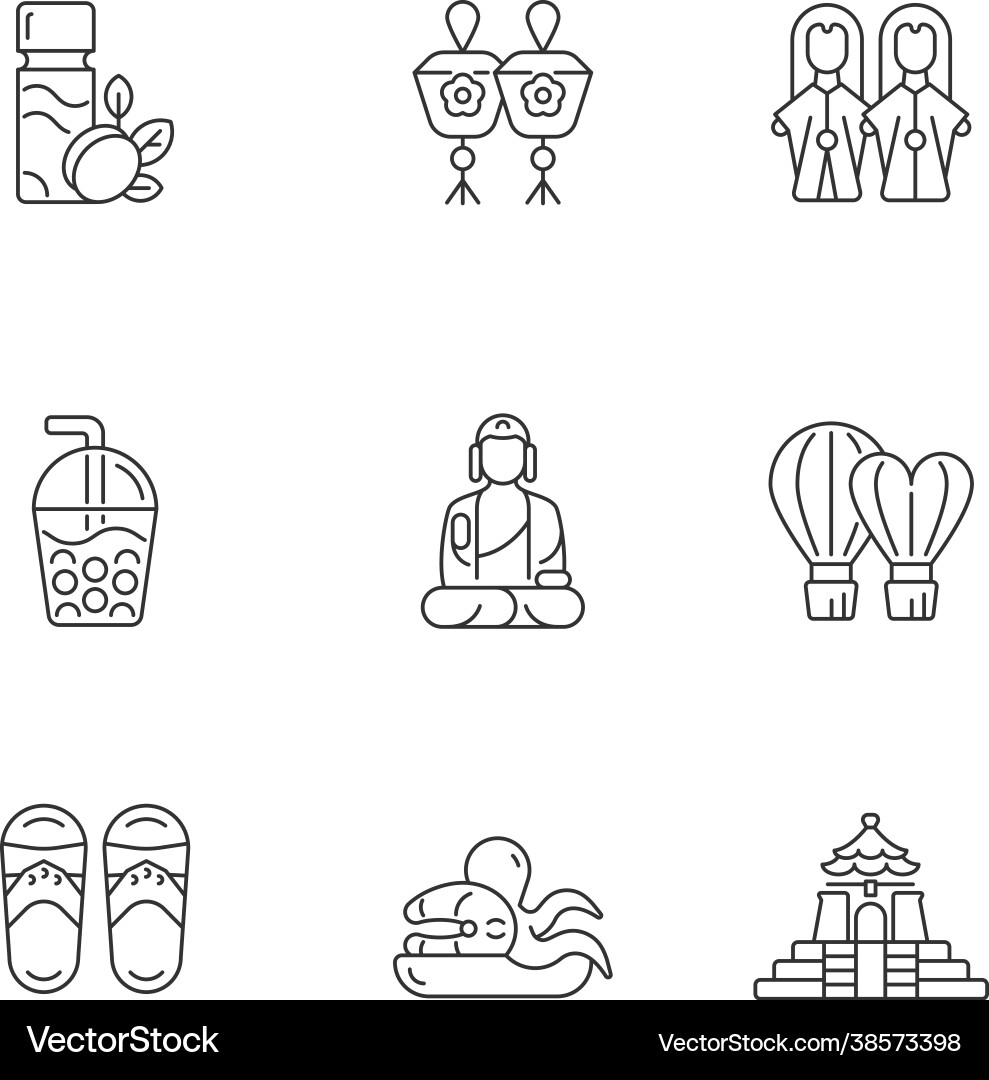 Traditional taiwanese linear icons set Royalty Free Vector