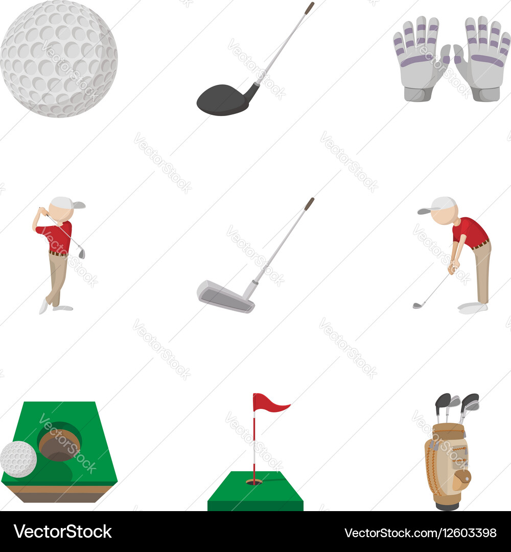 Training golf icons set cartoon style Royalty Free Vector