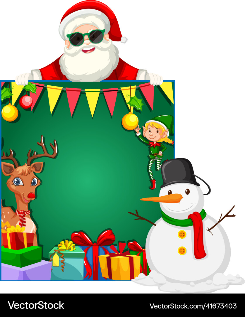 Empty board with santa claus and snowman Vector Image