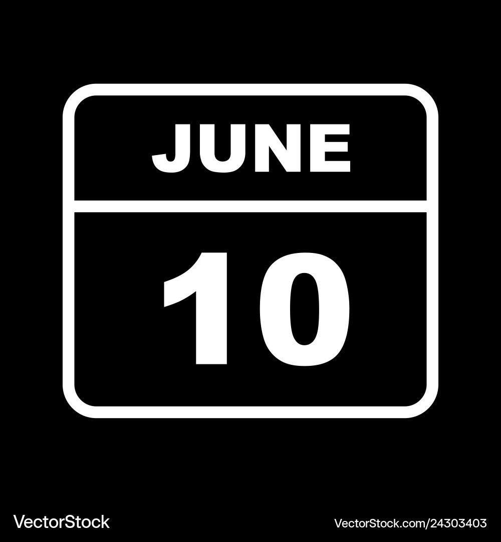 June 10th date on a single day calendar Royalty Free Vector