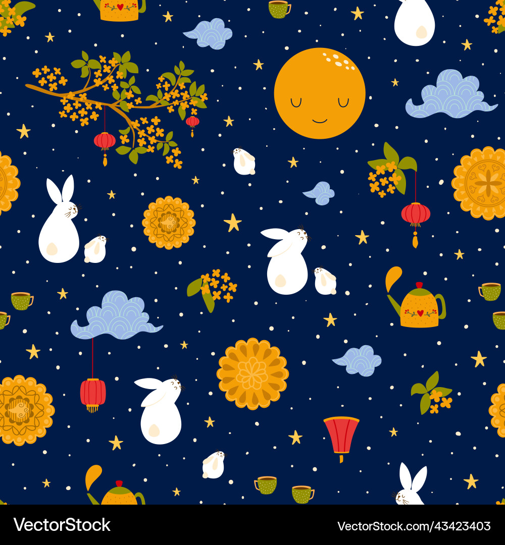 Mooncake festival seamless pattern mid autumn Vector Image