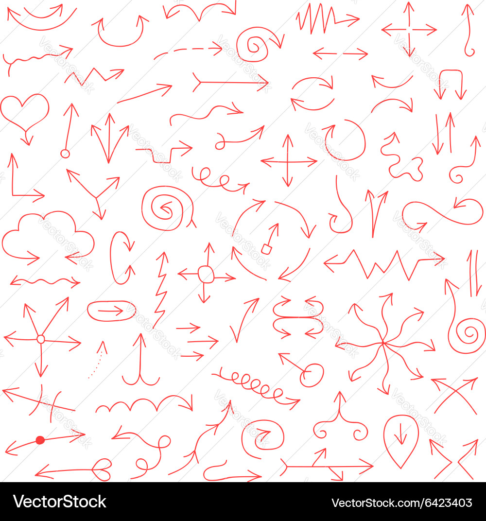 Set of red hand drawn arrows Royalty Free Vector Image