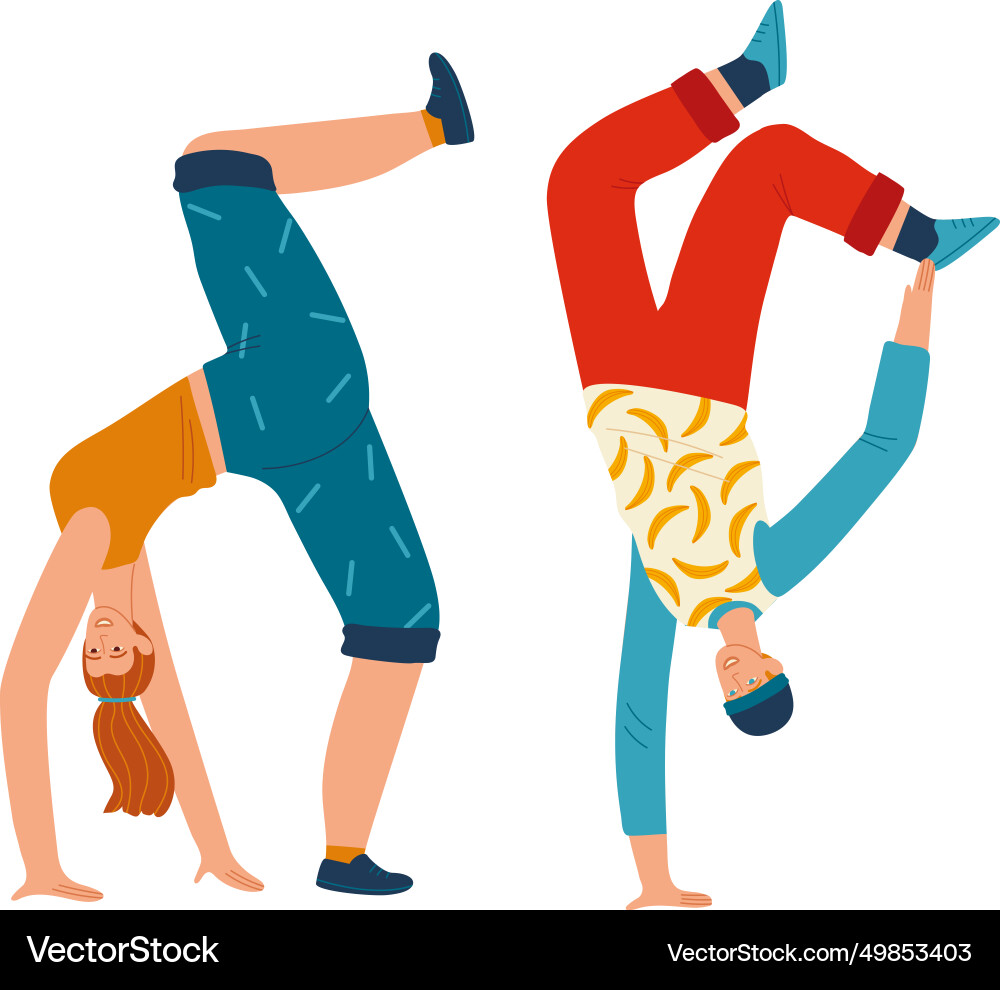 Two people performing handstands one wearing blue Vector Image