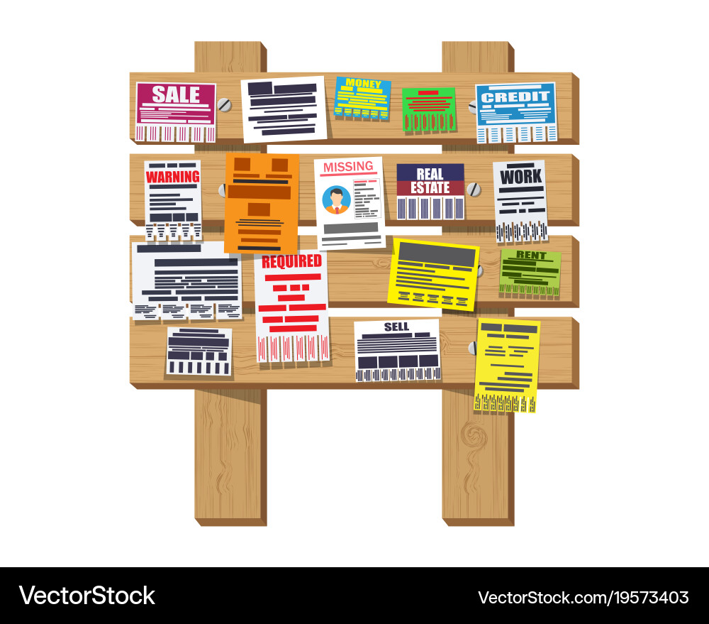Various tear off papers ad on bulletin board Vector Image