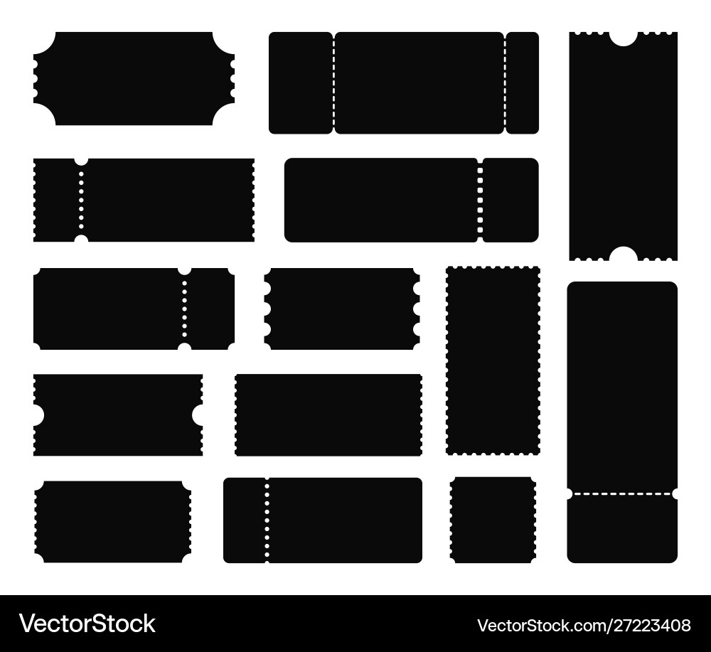 Big set ticket templates black concert Royalty Free Vector