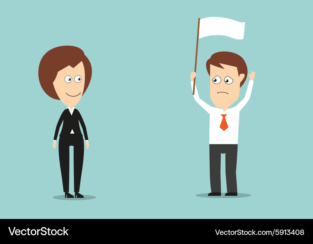 Businessman with white flag conceded defeat Vector Image