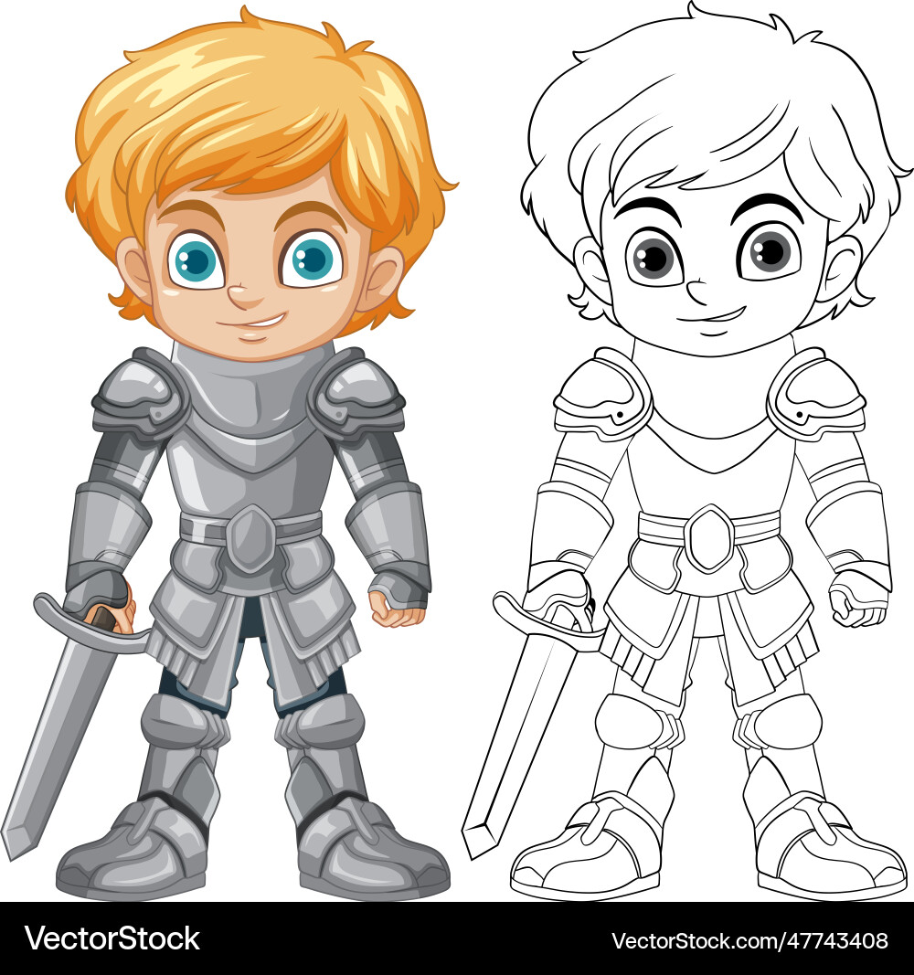Cartoon knight boy character with doodle Vector Image