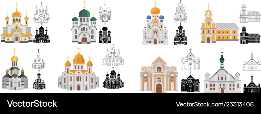 Cartoon set of churches with different Royalty Free Vector