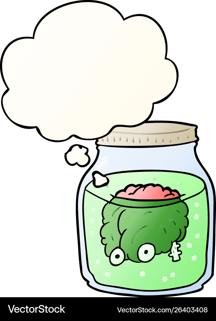Cartoon spooky brain in jar and thought bubble Vector Image