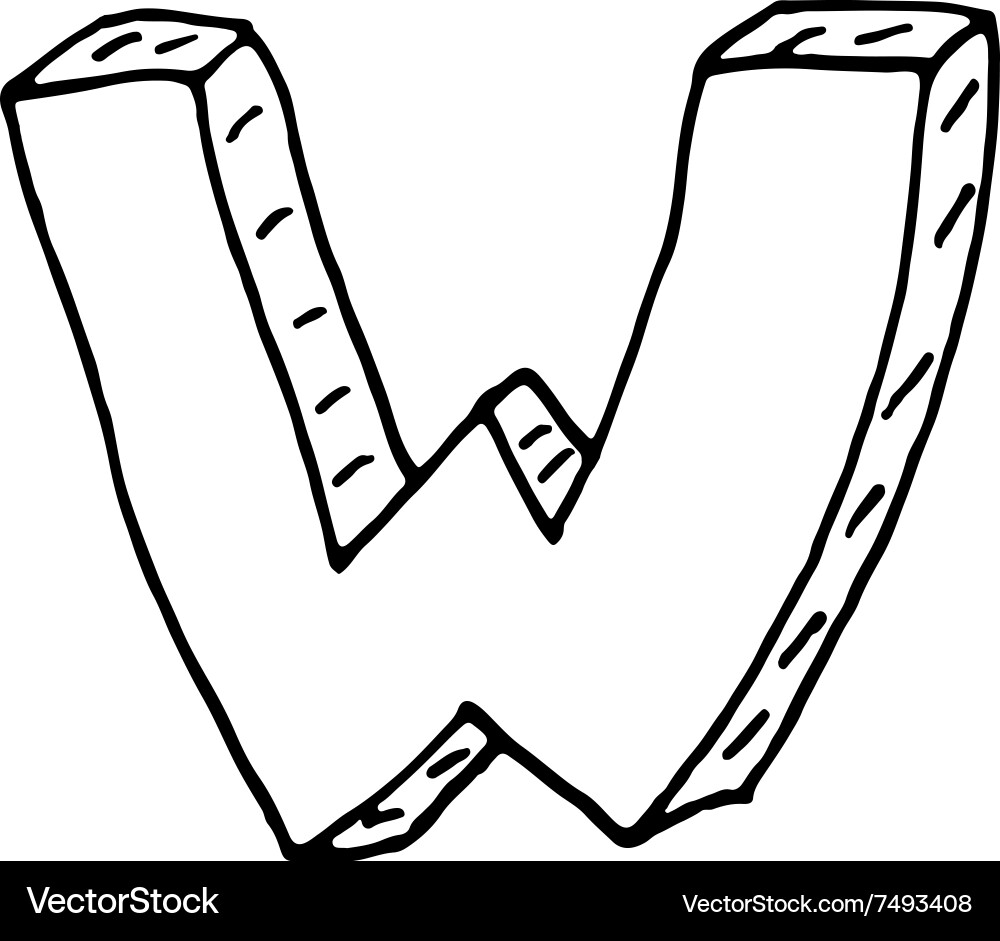 English alphabet - hand drawn letter w Royalty Free Vector