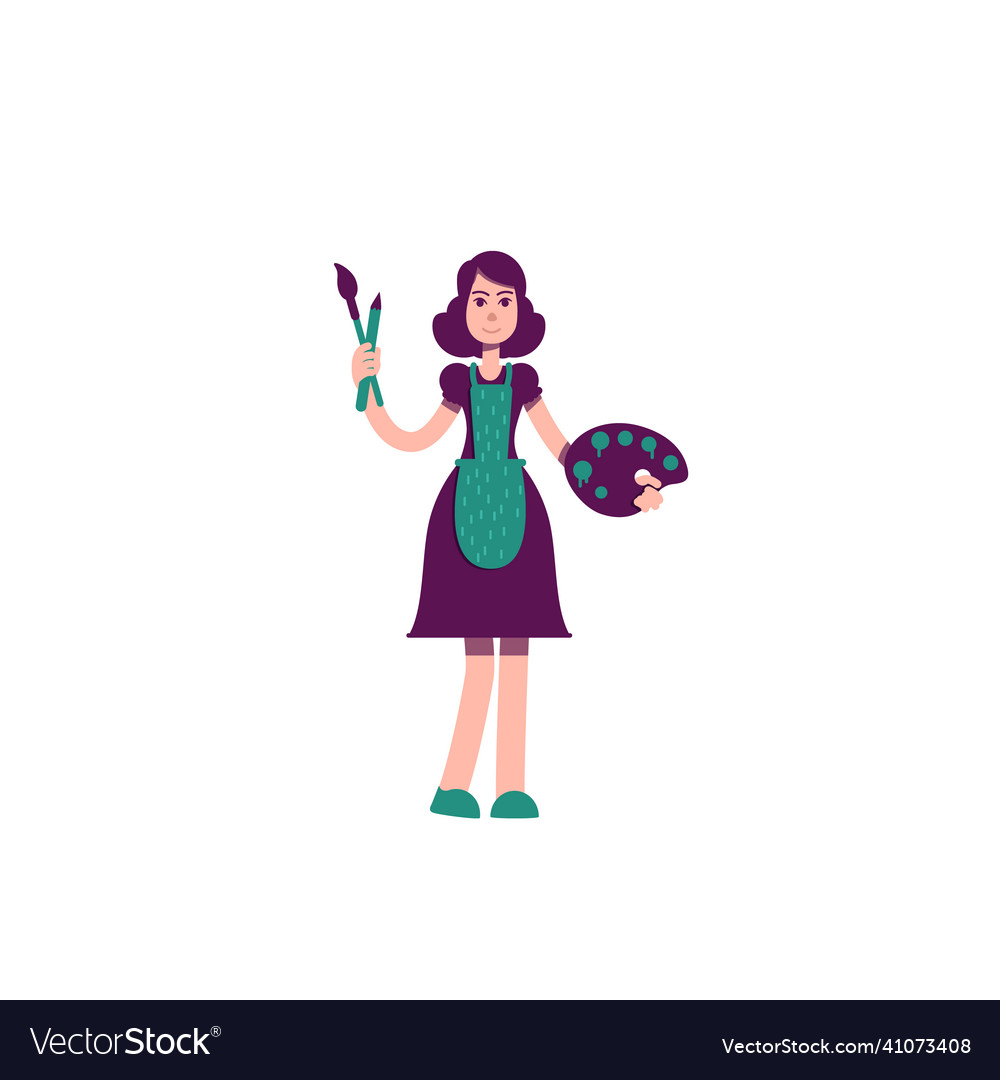 Female artist flat color character Royalty Free Vector Image