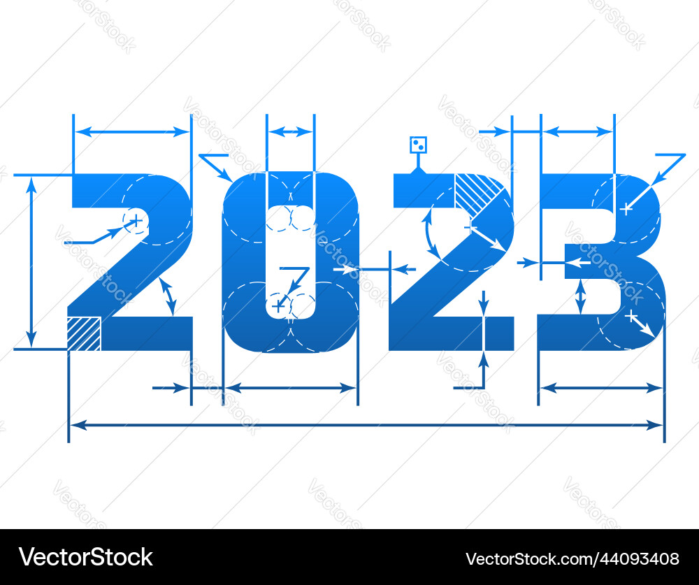 New year 2023 number with dimension lines Vector Image