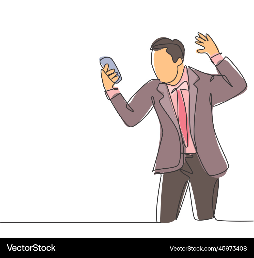 One single line drawing of young angry Royalty Free Vector