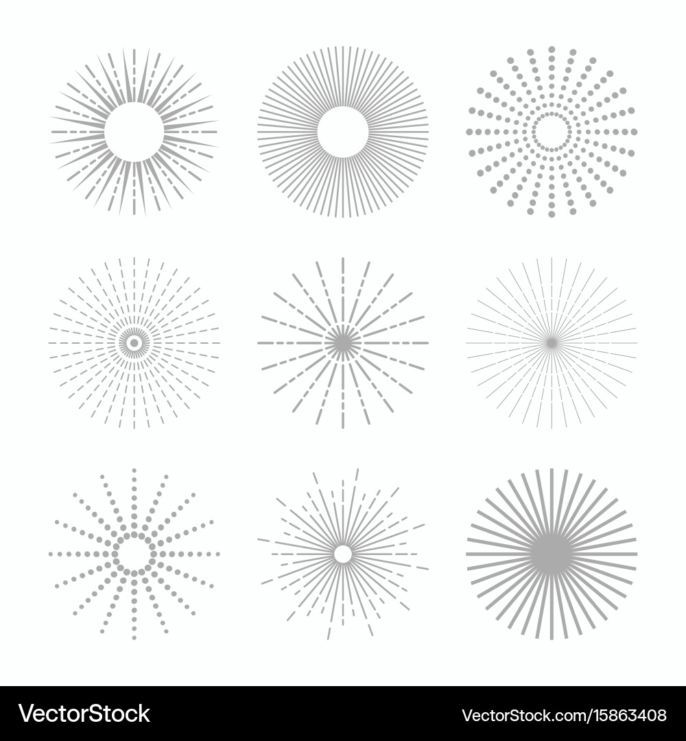 Silhouette sunbeam icons set on white background Vector Image
