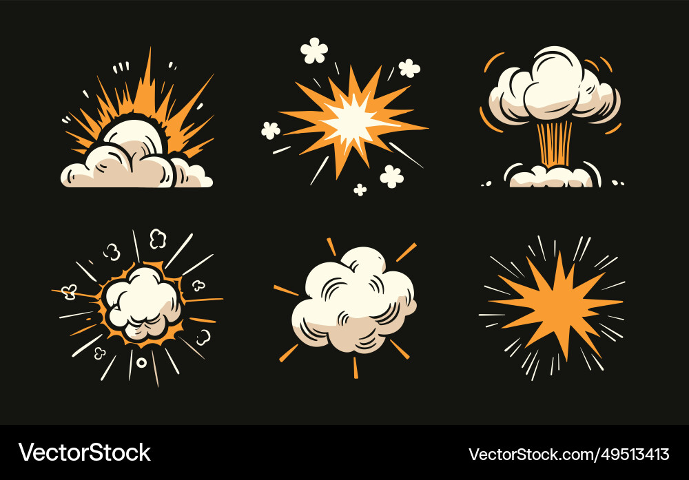Bomb explosions energy flashes cartoon Royalty Free Vector