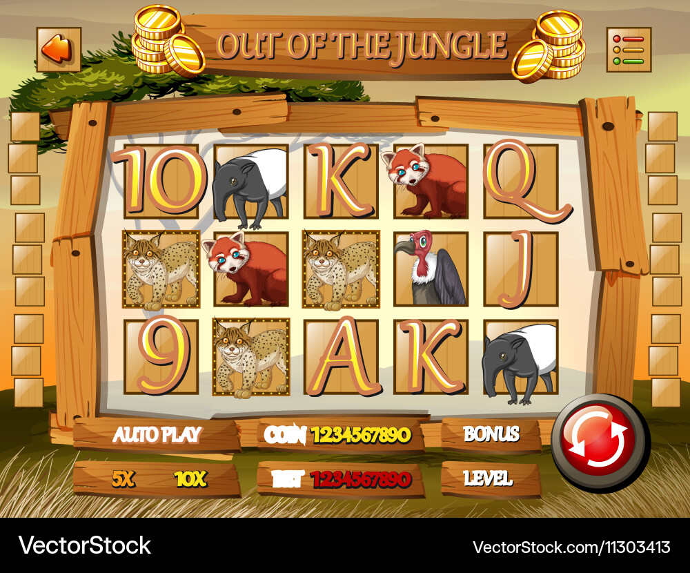 Game template with wild animals in jungle Vector Image