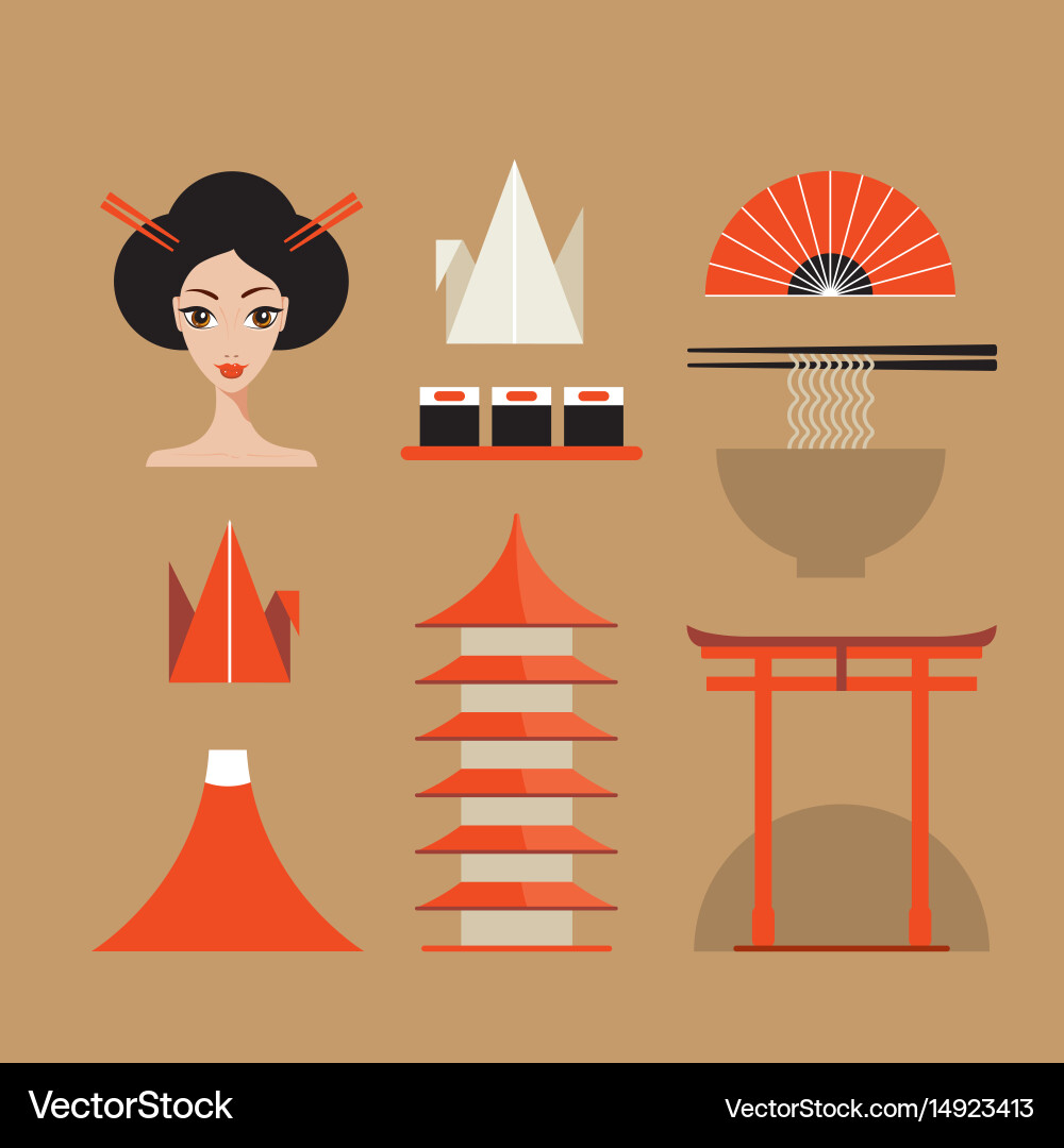Japan icons set asia design elements collection Vector Image