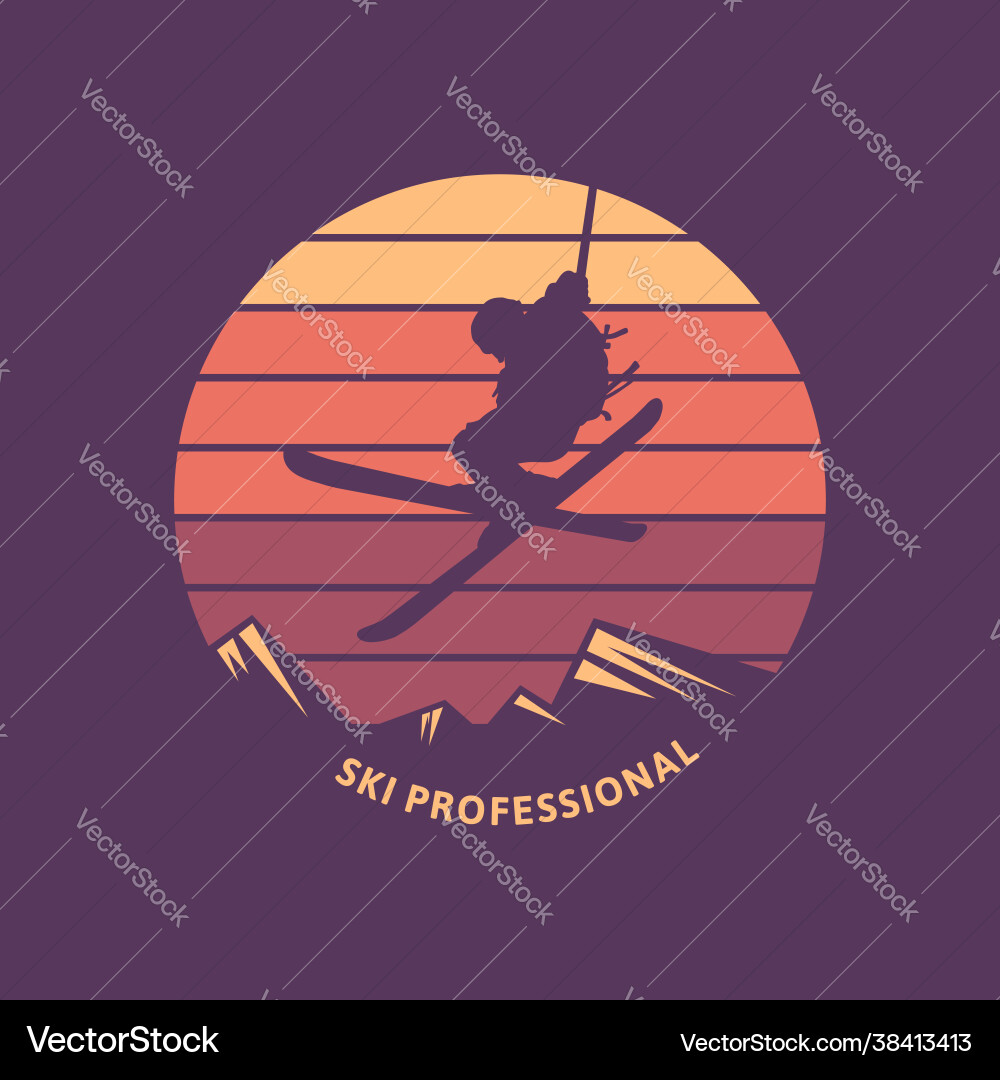 Logo design ski professional with silhouette man Vector Image