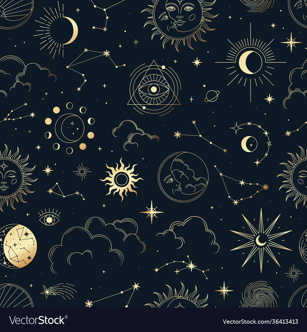 Magic seamless pattern with constellations Vector Image