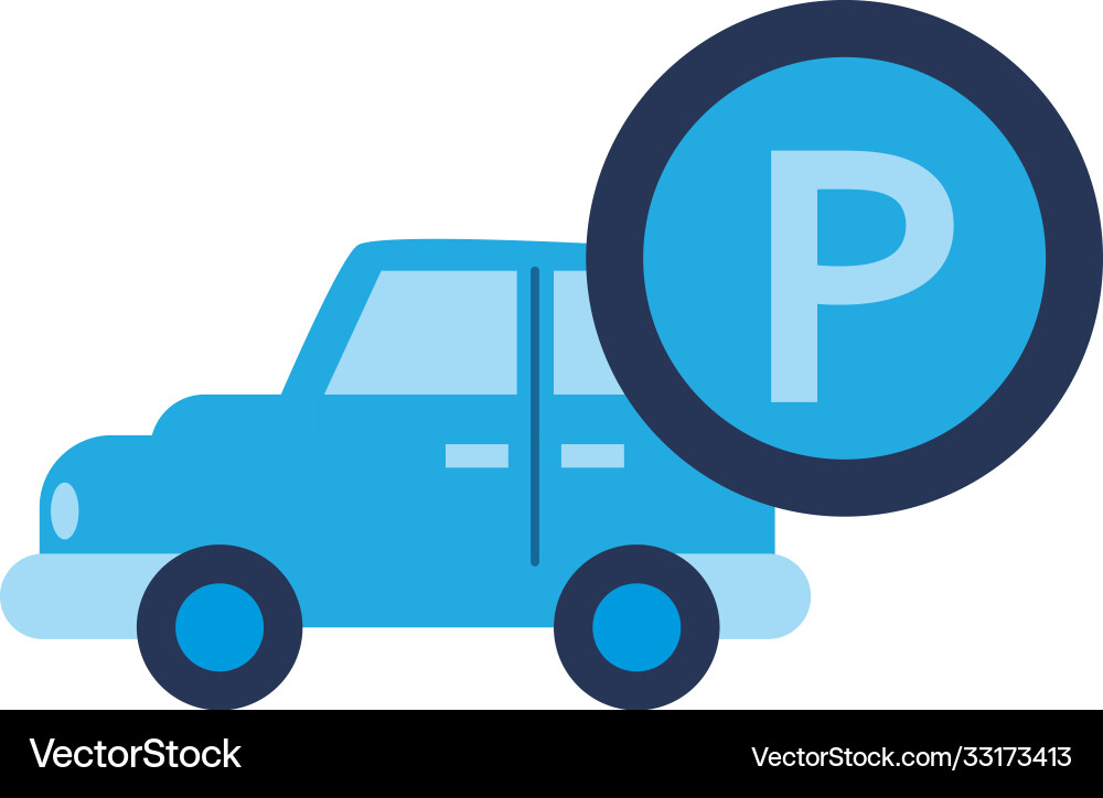 Parking road sign button and car flat style icon Vector Image