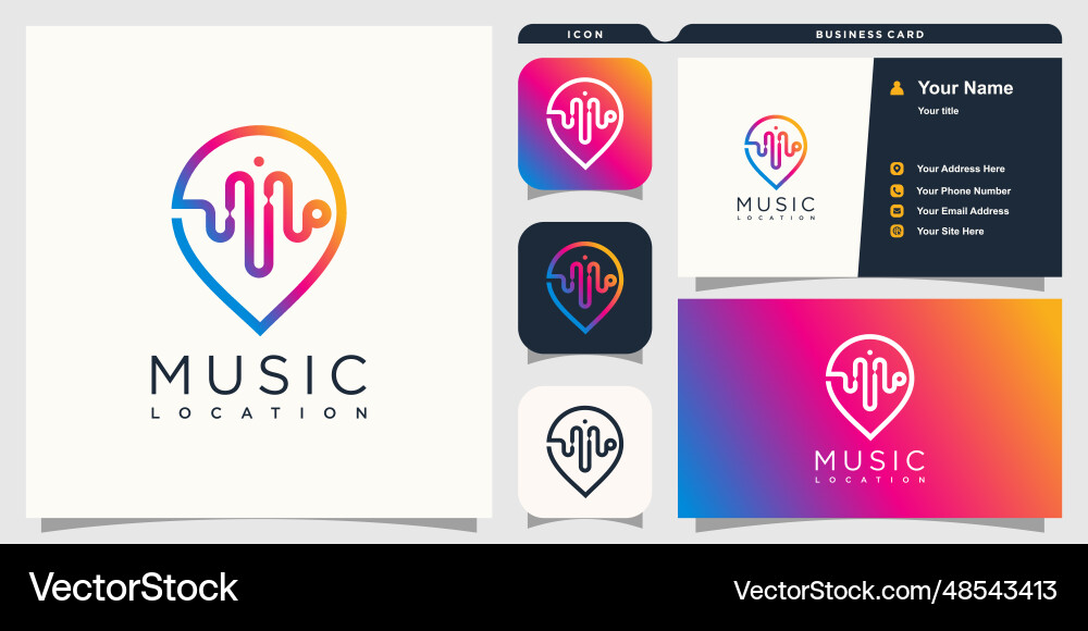 Pin logo with music design concept premium Vector Image