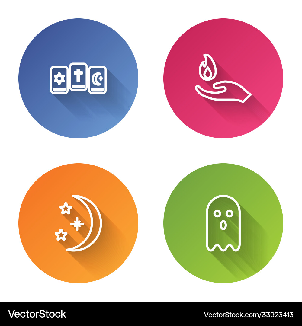 Set line three tarot cards hand holding fire Vector Image