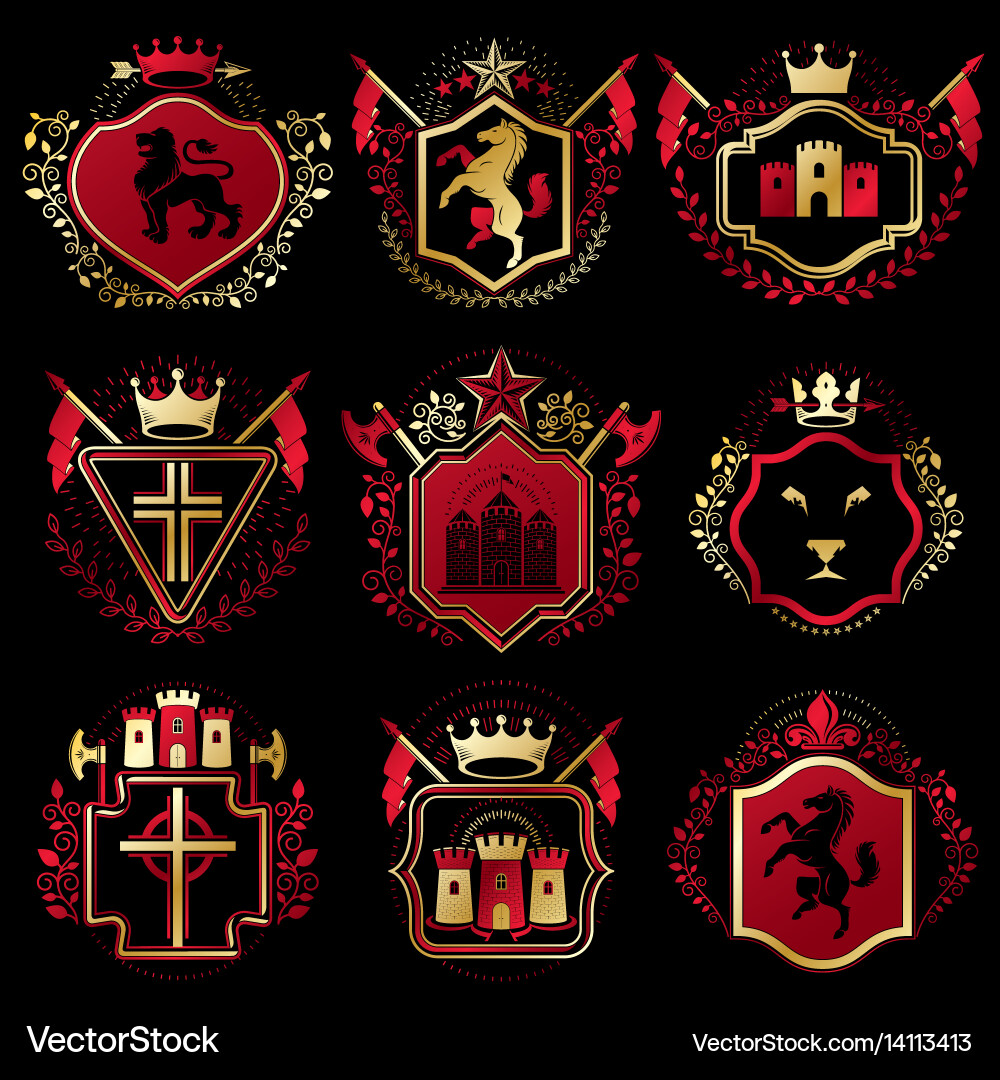 Set of vintage elements heraldry labels stylized Vector Image