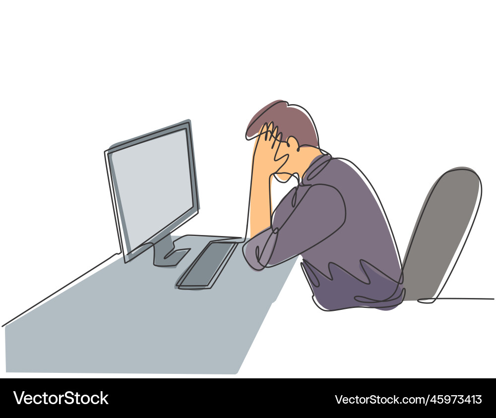Single continuous line drawing of young tired Vector Image