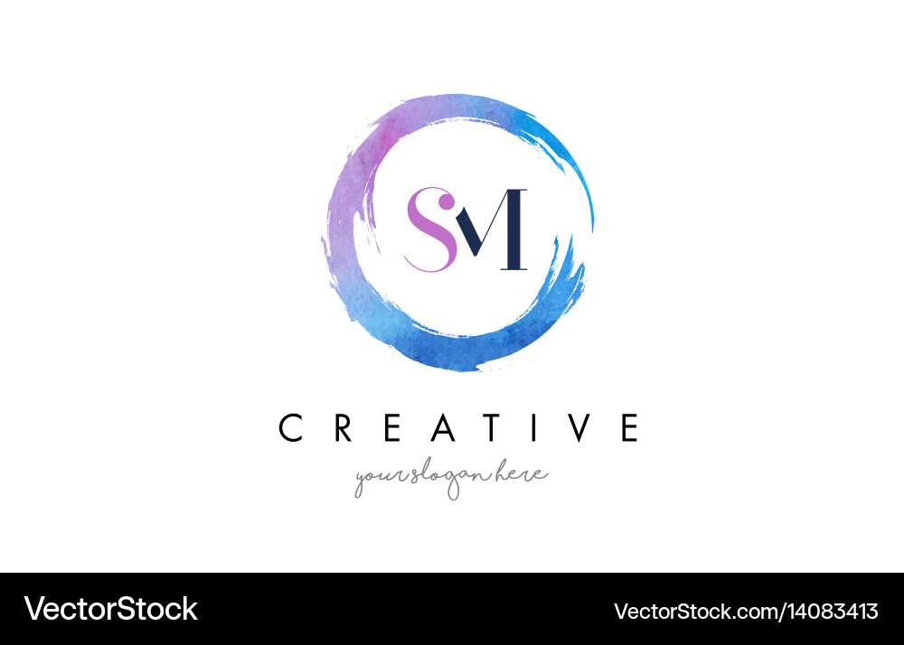 Sm letter logo circular purple splash brush Vector Image