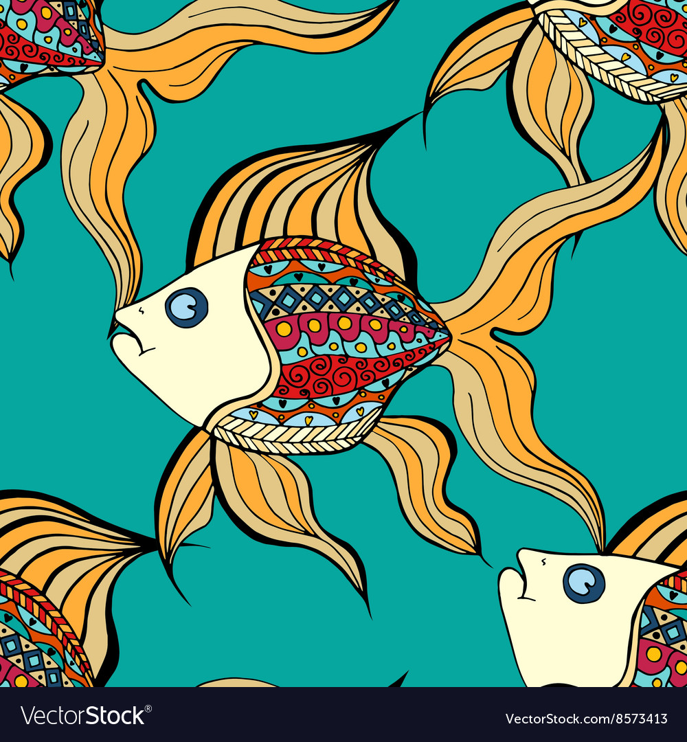 Tangle patterns fish background Royalty Free Vector Image