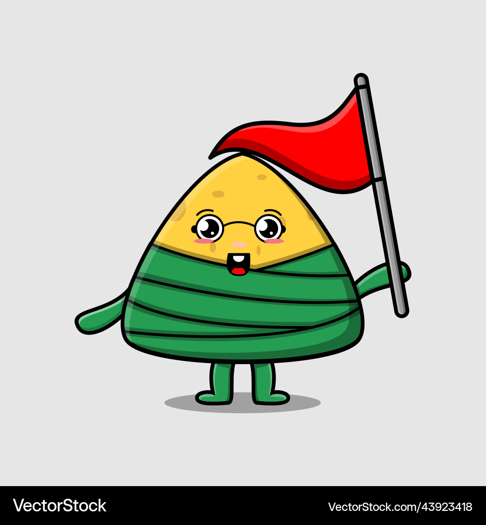 Cartoon chinese rice dumpling hold triangle flag Vector Image
