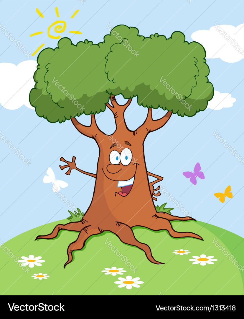 Cartoon Tree Waving A Greeting Landscape Vector Image