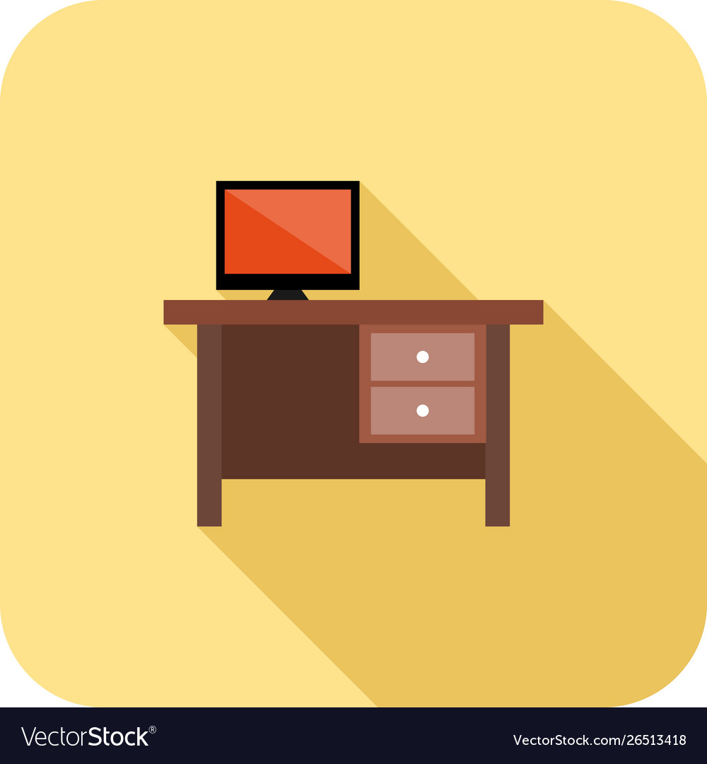 Desk flat long shadow icon Royalty Free Vector Image