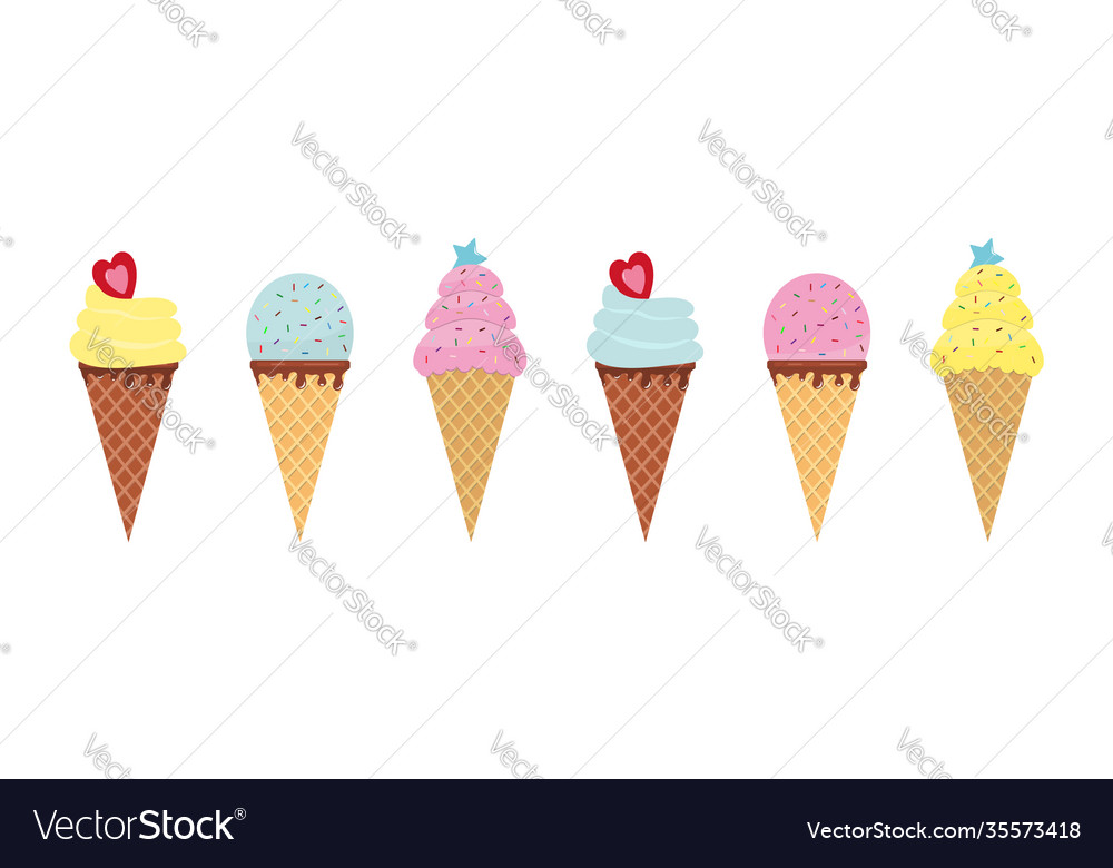 Icecream in waffle cone cute popsicle set ice Vector Image