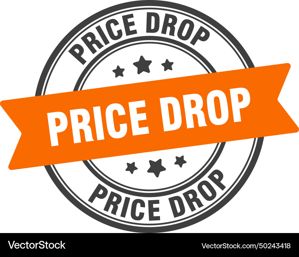 Price drop stamp label on transparent Royalty Free Vector